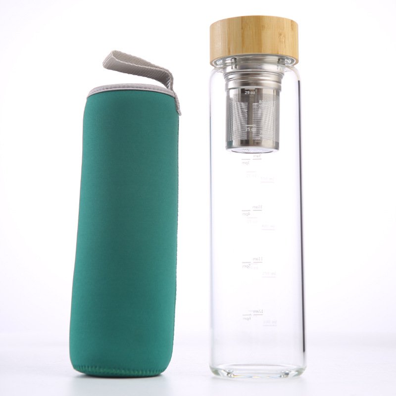 Bamboo Lid Glass Water Bottle With Sleeve - Water Bottle Manufacturer
